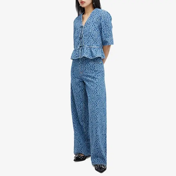 GANNI　Jacquard Denim Wide Pants Ganni Jacquard Denim Wide Pants in Mid Blue Stone | FWRD